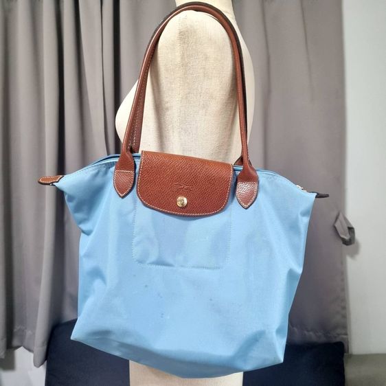 (used-authentic) กระเป๋า Longchamp Le Pliage Original Tote bag ไซส์ M หูยาว สี Arctice Ice Blue ...